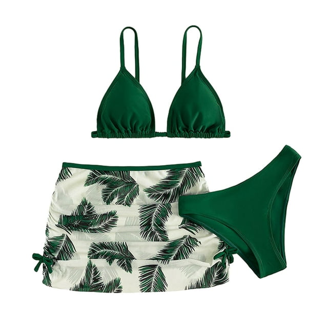 GYRATEDREAM 8-13Y Child Girls 3 Piece Leaf Print Bathing Suit Swimsuits ...