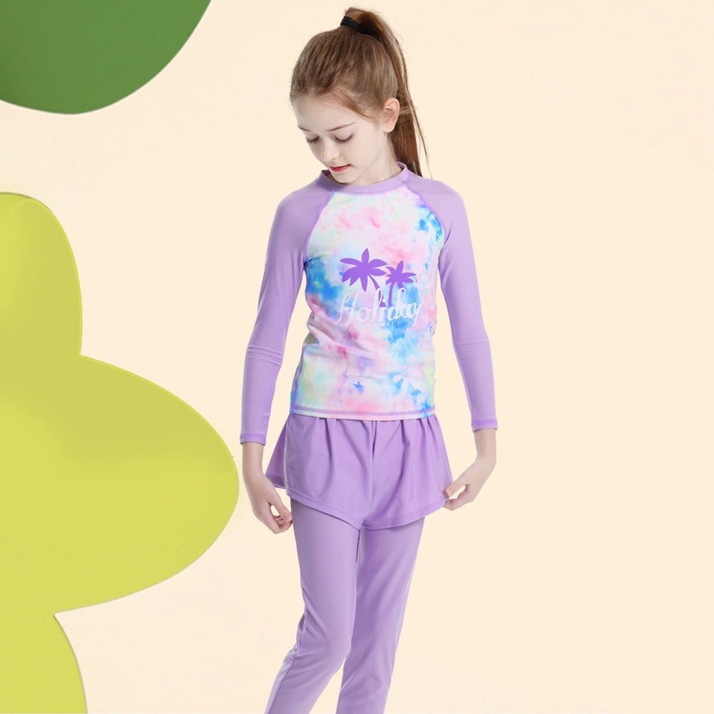 GYRATEDREAM 8-14 Years Teen Girls Rash Guard Swimsuit Set Long Sleeve ...