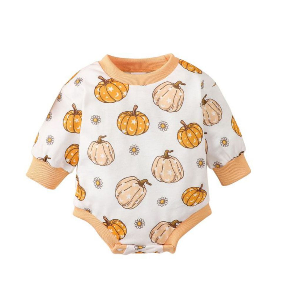 GYRATEDREAM Baby Boy Girl Halloween Clothes Pumpkin Spooky Sweatshirt Romper Oversized Long ...