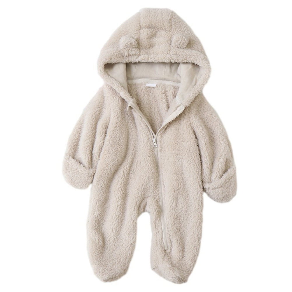 GYRATEDREAM Baby Boy Girl Winter Fuzzy Jumpsuit Infant Bear Ear Snowsuit Toddler Long Sleeve ...