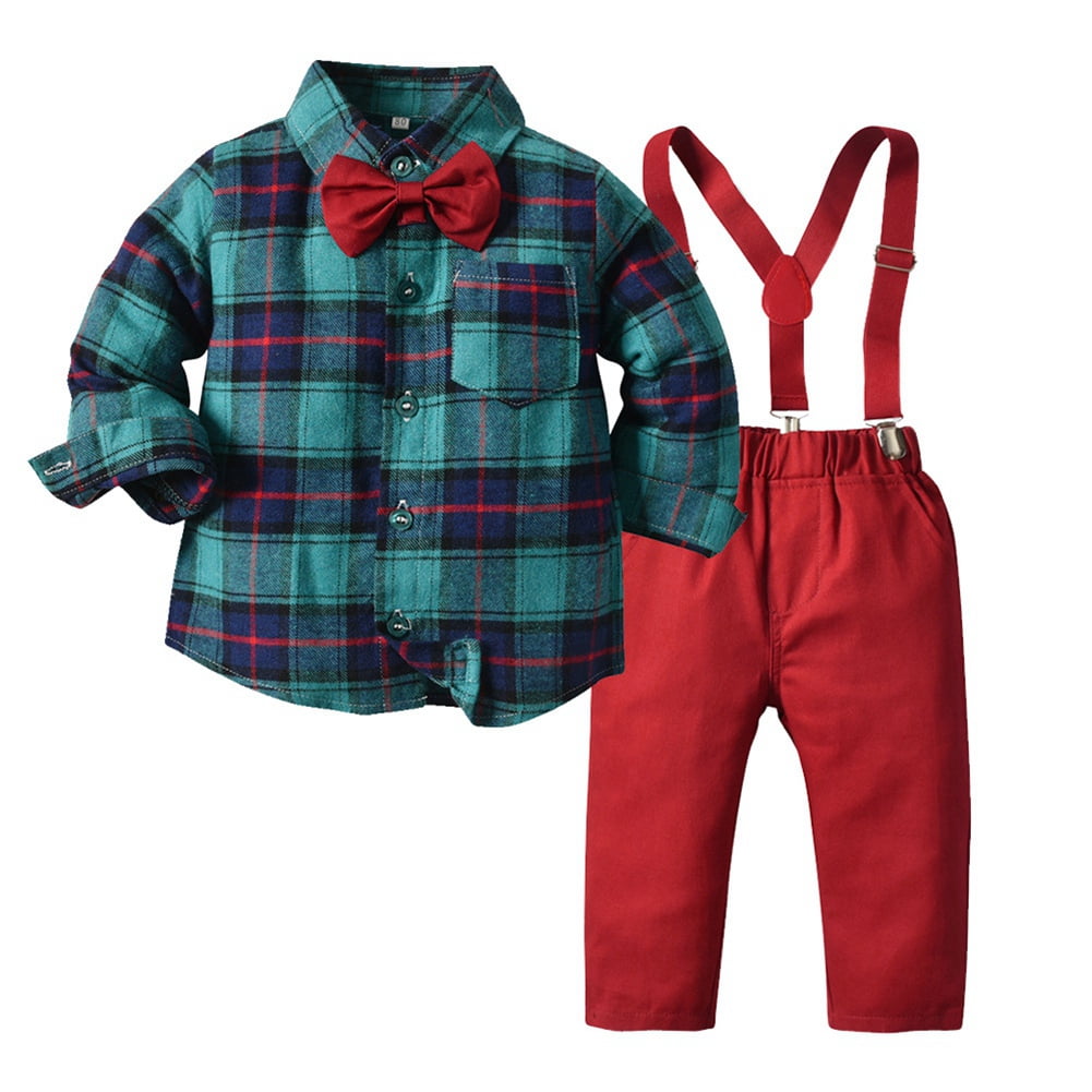 GYRATEDREAM Baby Boys Gentleman Suit Clothes, Flannel Plaid Shirt with ...