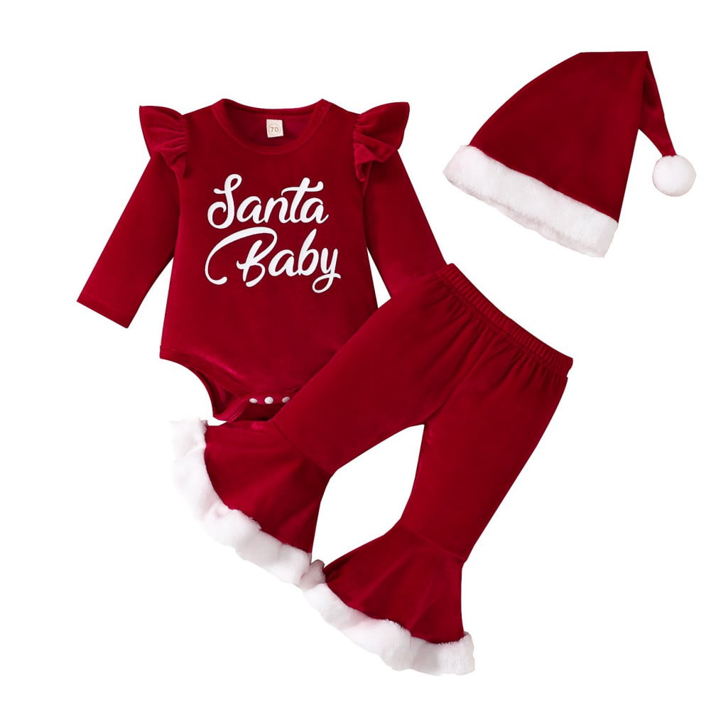 GYRATEDREAM Baby Girl Christmas Clothes Set Red Velvet Santa Claus ...