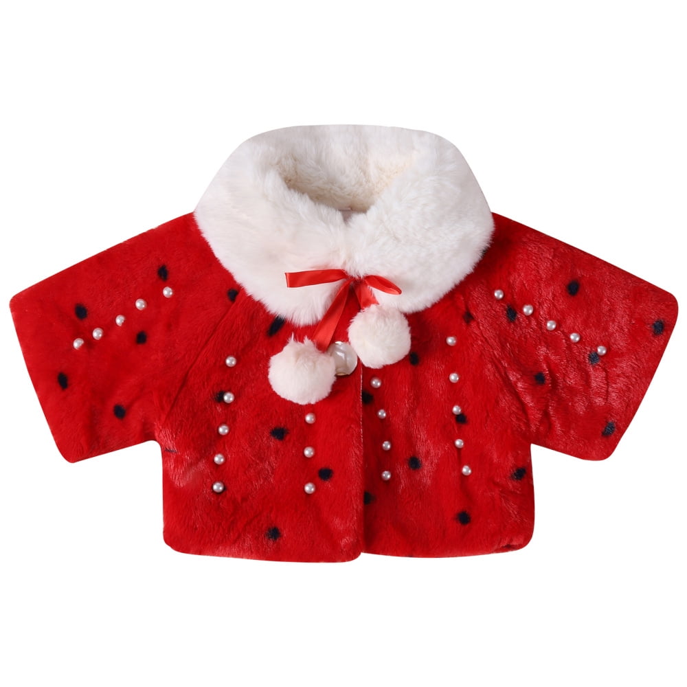 GYRATEDREAM Baby Girls Faux Fur Warm Cloak Coat Cute Winter Furry Cape ...