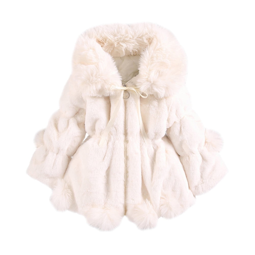 GYRATEDREAM Baby Girls Faux Fur Warm Cloak Coat Cute Winter Furry Cape Jacket Fluffy Plush ...