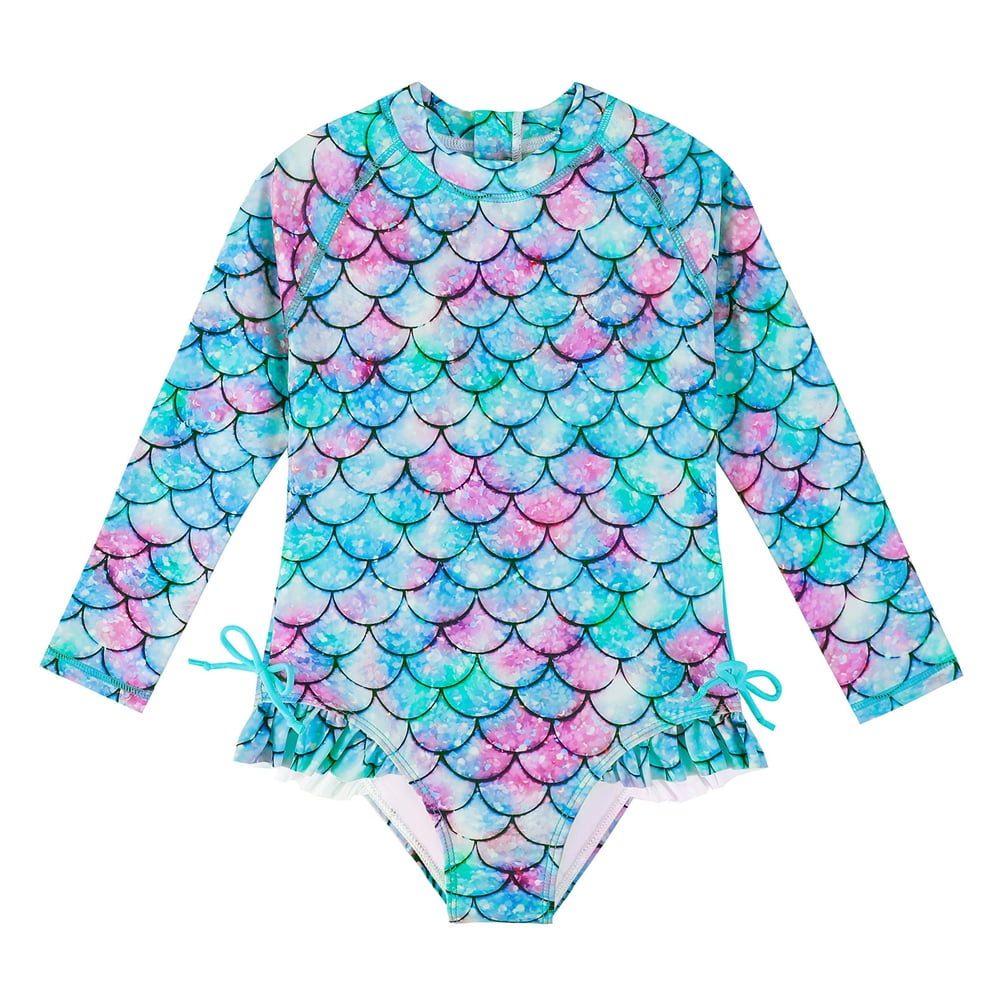 GYRATEDREAM Baby Girls Rash Guard Swimsuit Long Sleeve Ruffles Swimwear with Zipper UPF 50+ One ...