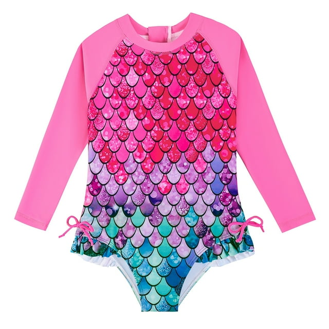 GYRATEDREAM Baby Girls Rash Guard Swimsuit Long Sleeve Ruffles Swimwear ...