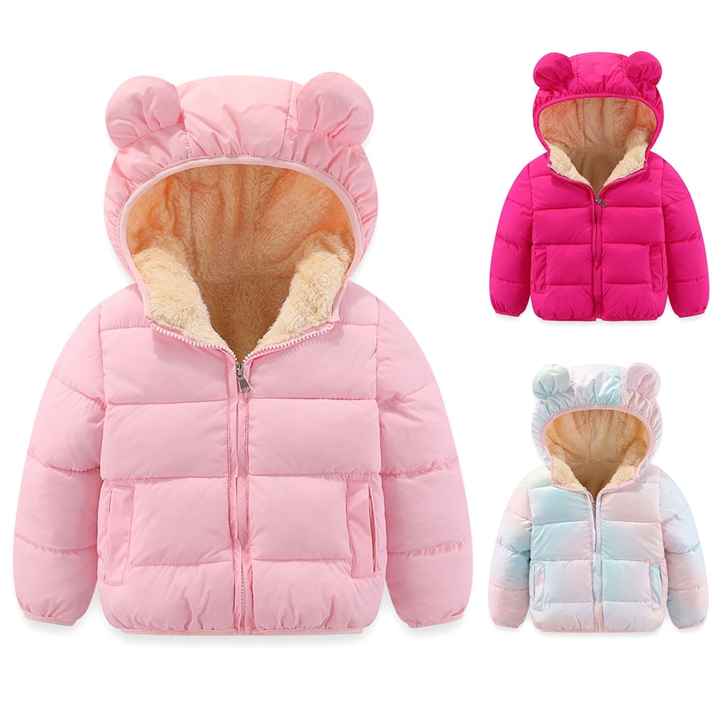 GYRATEDREAM Baby Girls Winter Coat Fleece Jackets Bear Hooded Kids Warm Lined Outerwear Jacket ...
