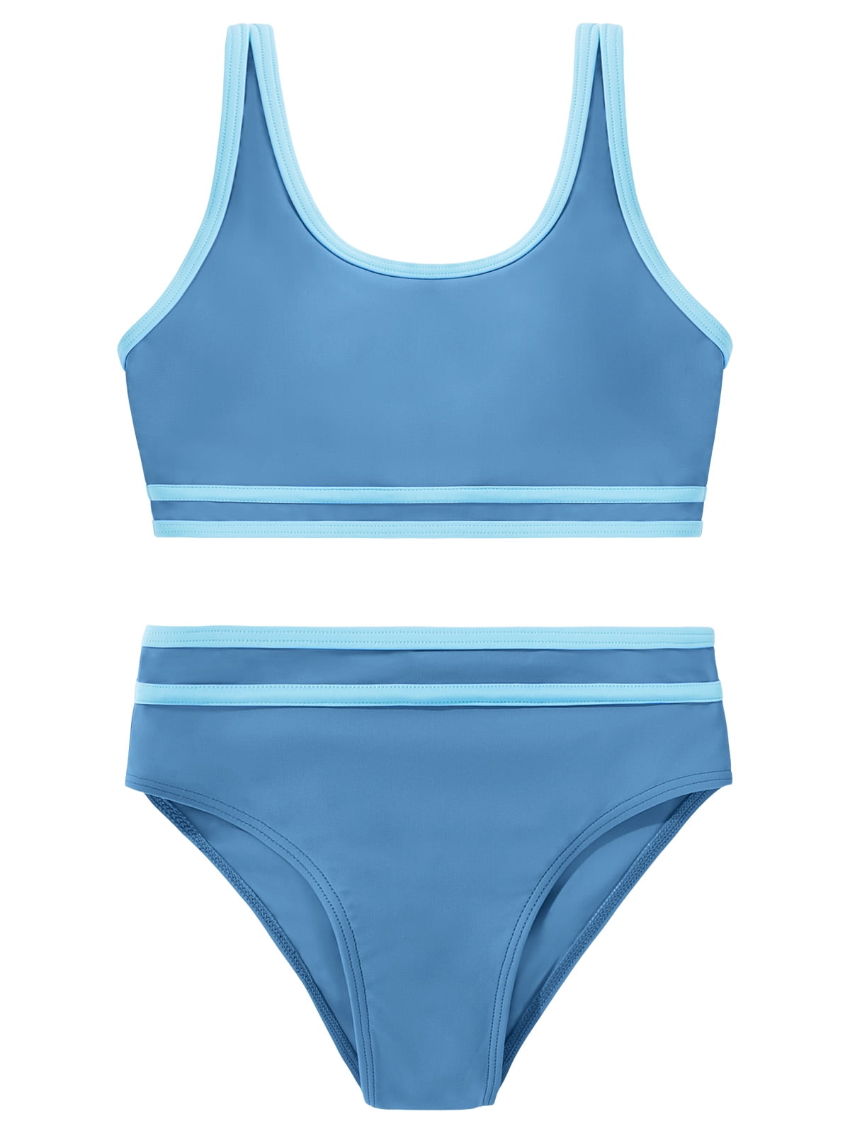 URMAGIC 7-14T Child Girls 2 Piece Bikini Set V Neck Solid Color Bathing ...