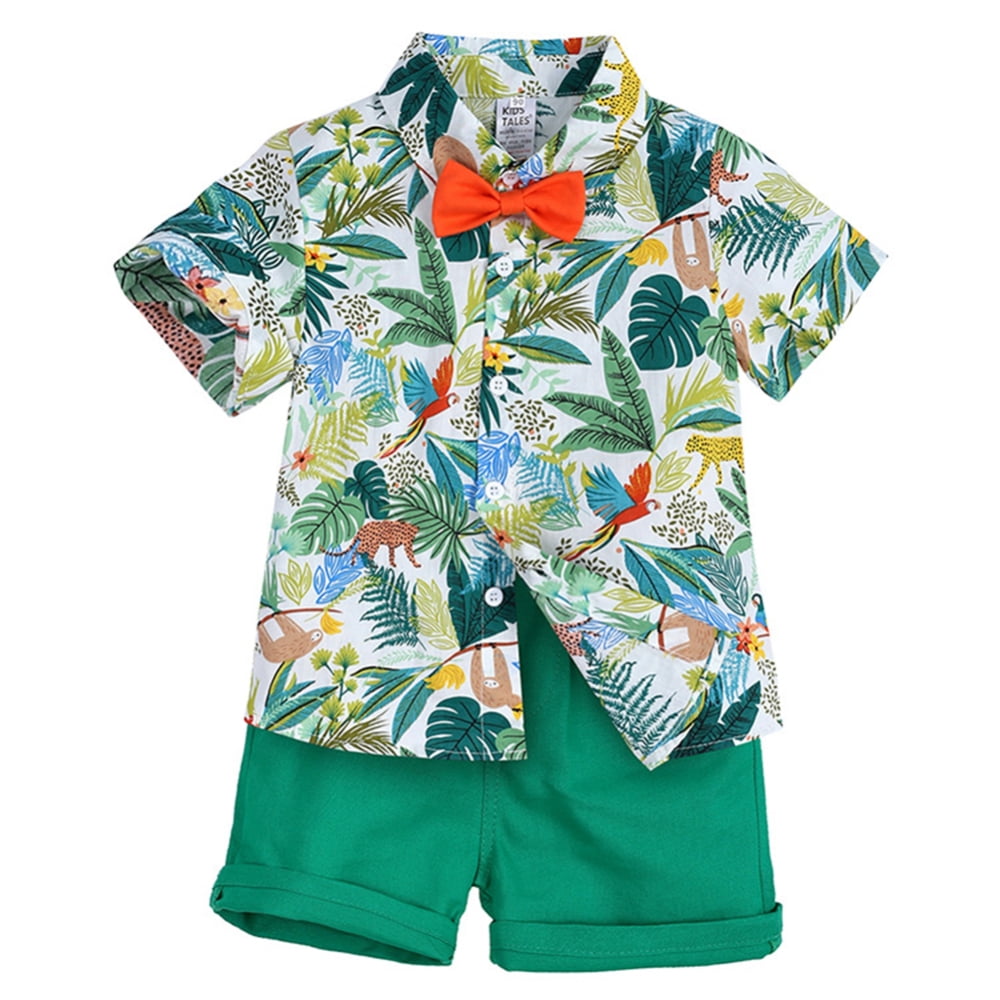 GYRATEDREAM Boy's 2 Piece Outfit Summer Tropical Print Button Down ...