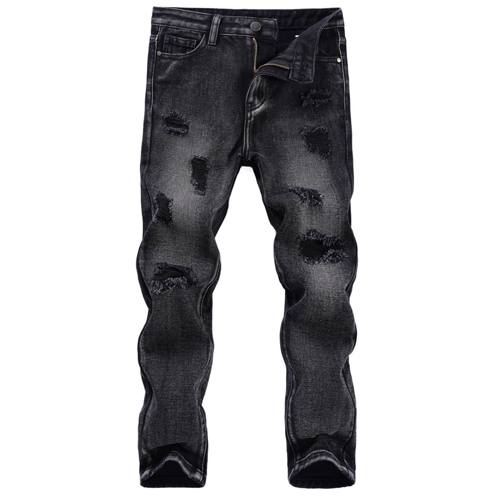 GYRATEDREAM Boy's Skinny Ripped Jeans Destroyed Distressed Taper Zipper ...