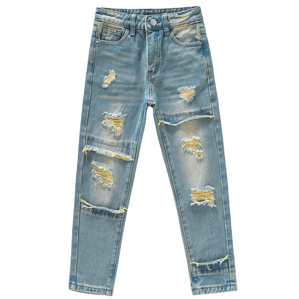 GYRATEDREAM Boy's Skinny Ripped Jeans Destroyed Distressed Taper Zipper ...