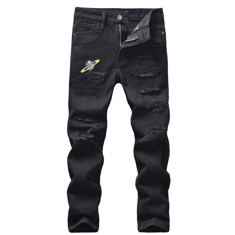 GYRATEDREAM Boy's Skinny Ripped Jeans Destroyed Distressed Taper Zipper ...