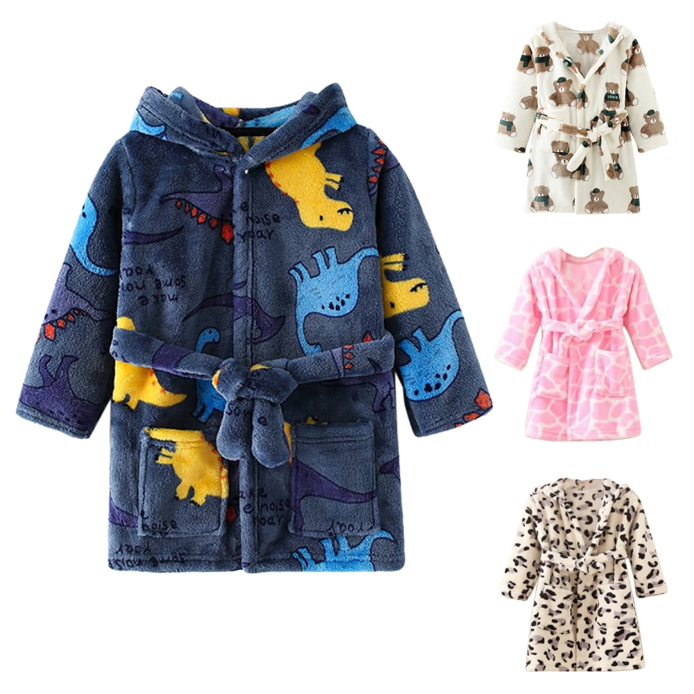 GYRATEDREAM Boys Dinosaur Hooded Bathrobe Soft Flannel Robe Kids Plush ...