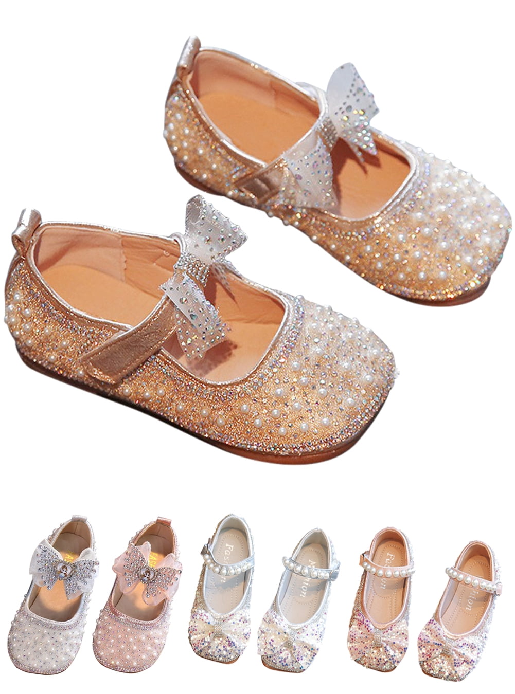 GYRATEDREAM Girl Dress Shoes Kids Girl Mary Jane Pearl Ballet Flats ...