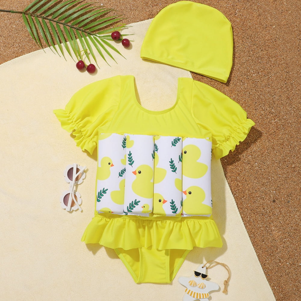 GYRATEDREAM Girl One Piece Swimsuit Swim Cap 2-6Y Buoyancy Toddler Kids ...