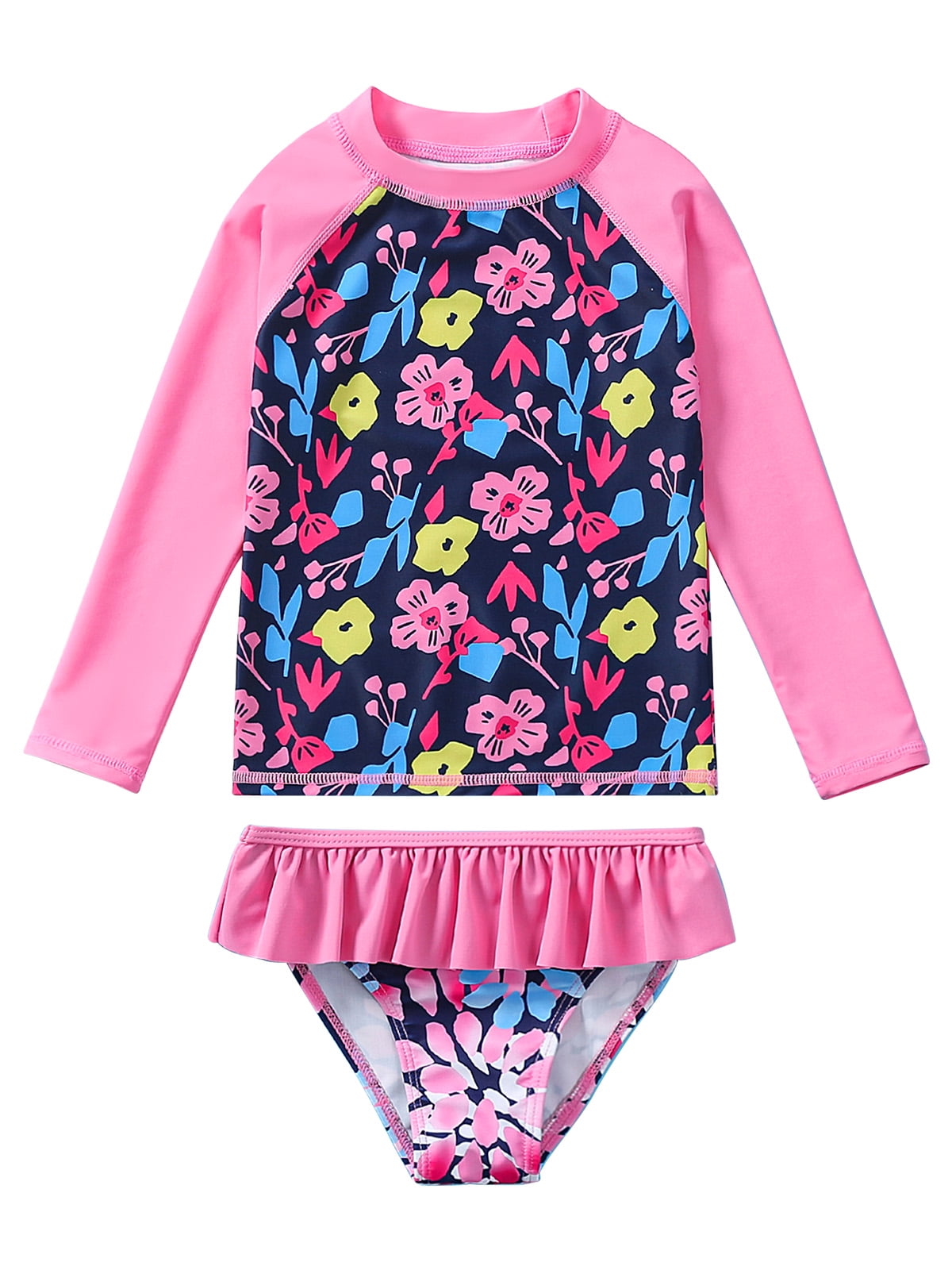 GYRATEDREAM Girl Rash Guard Swimwear Two Piece Long Sleeve Tween Girls ...