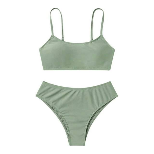 GYRATEDREAM Girl's 2 Piece Bikini Swimsuit Solid Spaghetti Strap ...