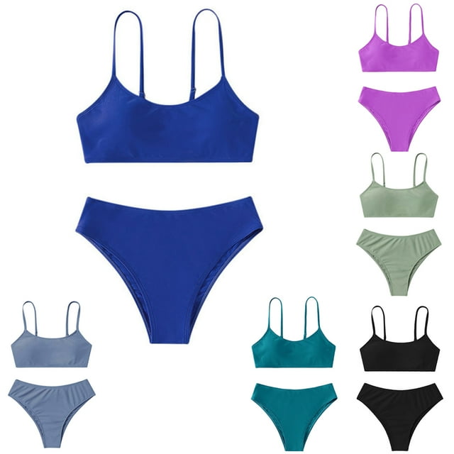 GYRATEDREAM Girl's 2 Piece Bikini Swimsuit Solid Spaghetti Strap ...