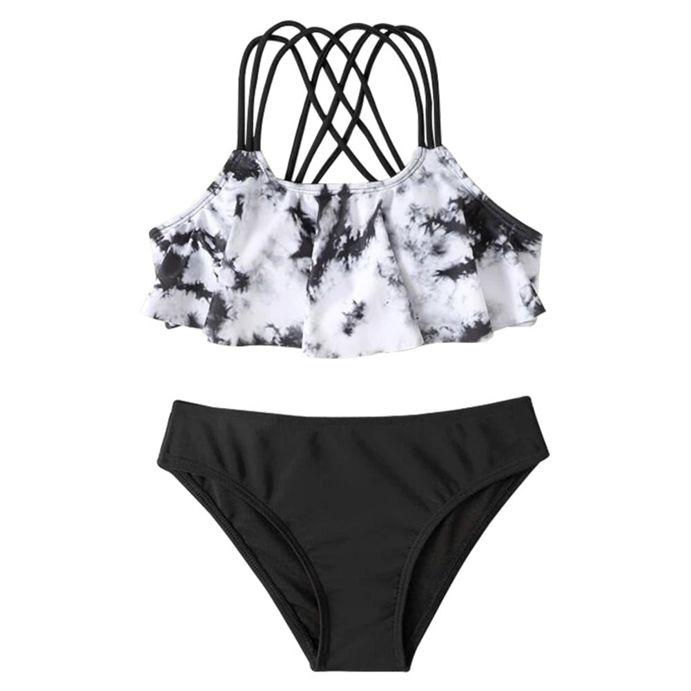 GYRATEDREAM Girl's 2 Piece Swimsuits Criss Cross Spaghetti Strap ...