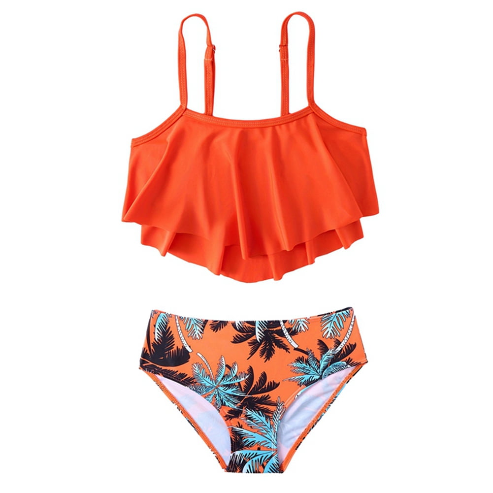 GYRATEDREAM Girl's 2 Piece Swimsuits Flounce Bikini Top High Waisted ...