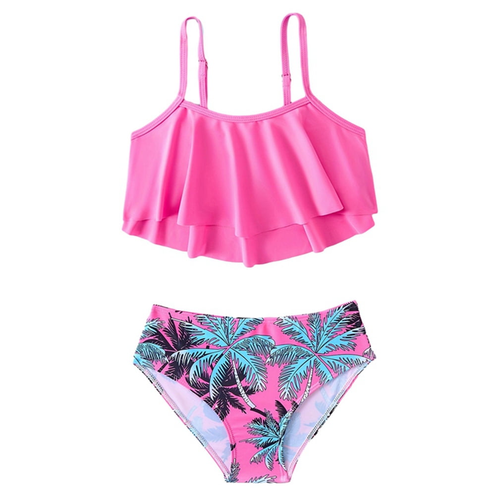 GYRATEDREAM Girl's 2 Piece Swimsuits Flounce Bikini Top High Waisted ...