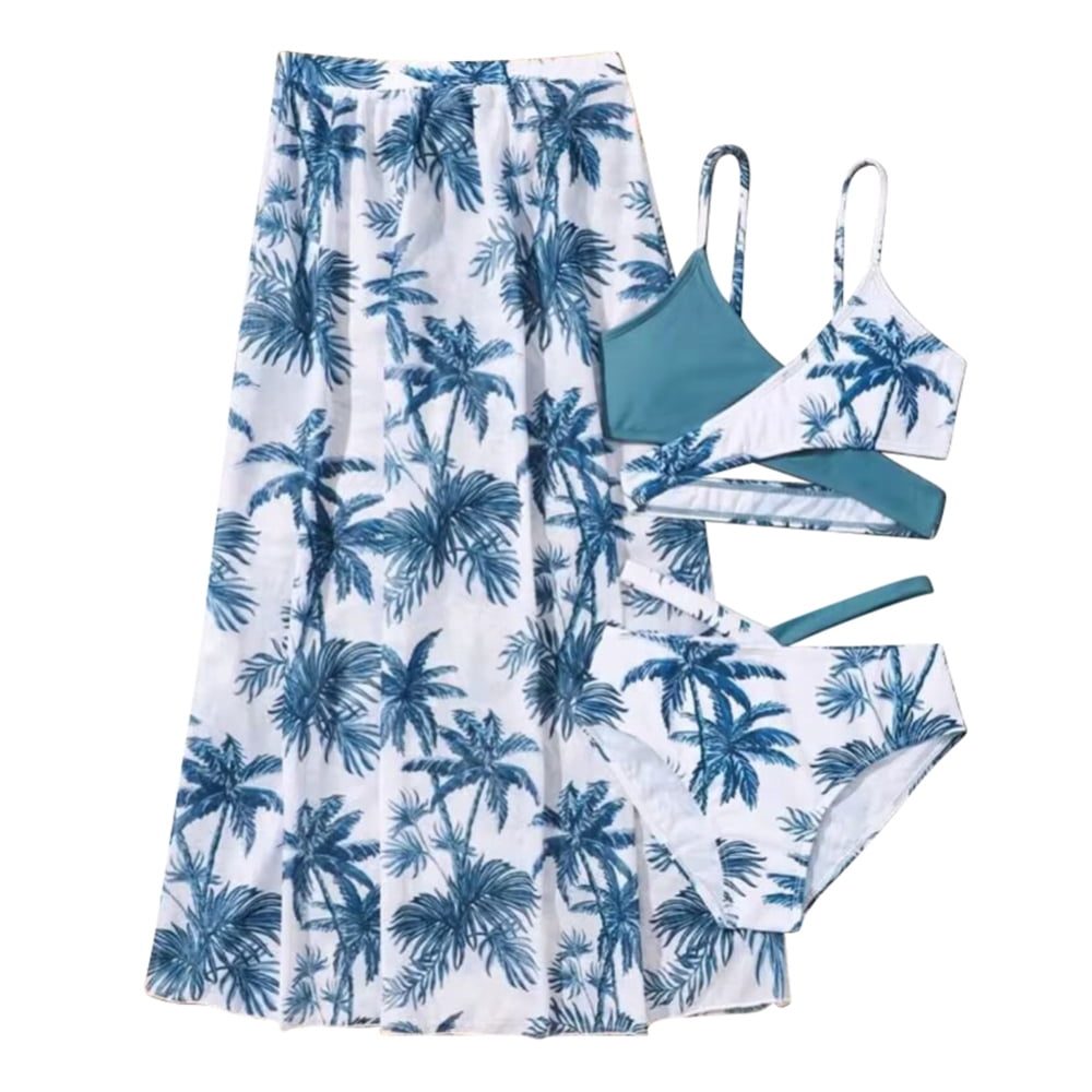 GYRATEDREAM Girl's 3 Piece Swimsuits Set Summer Tropical Print Criss ...