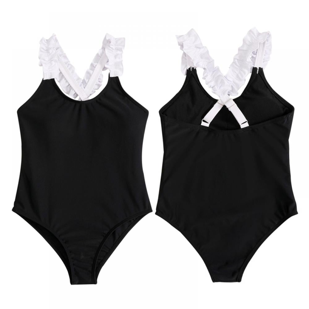GYRATEDREAM Girl's Bathing Suit Solid Color Criss Cross Ruffle Trim One ...
