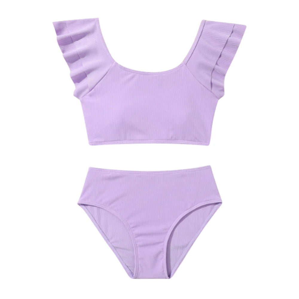 GYRATEDREAM Girl's Beachwear 2 Piece Swimsuit Ruffle Trim Sleeve Bikini ...