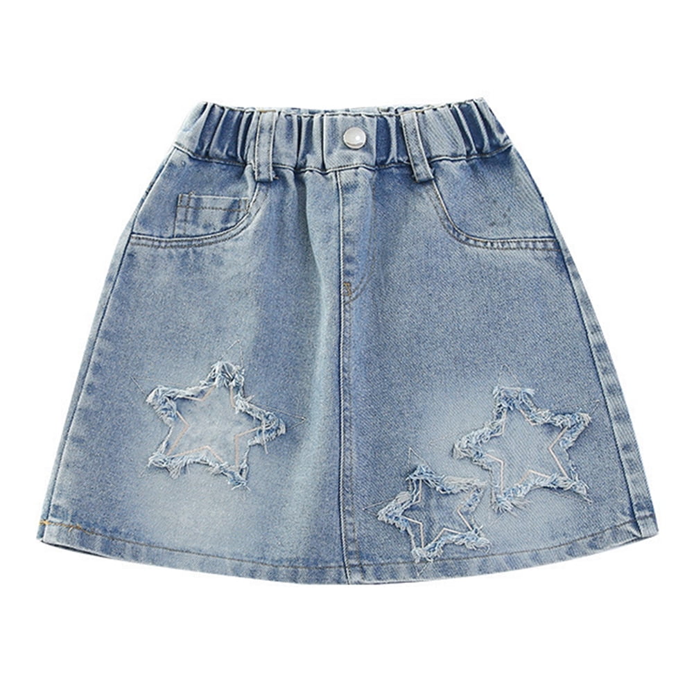 GYRATEDREAM Girl's Casual A-Line Denim Skort Star Embroidery Elastic ...
