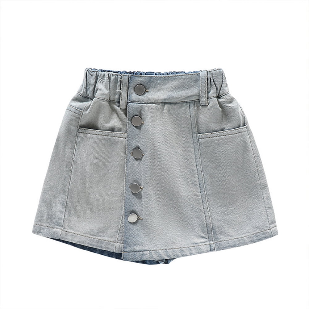 GYRATEDREAM Girl's Casual Button Front Denim Skort Skirt Kids A-Line ...