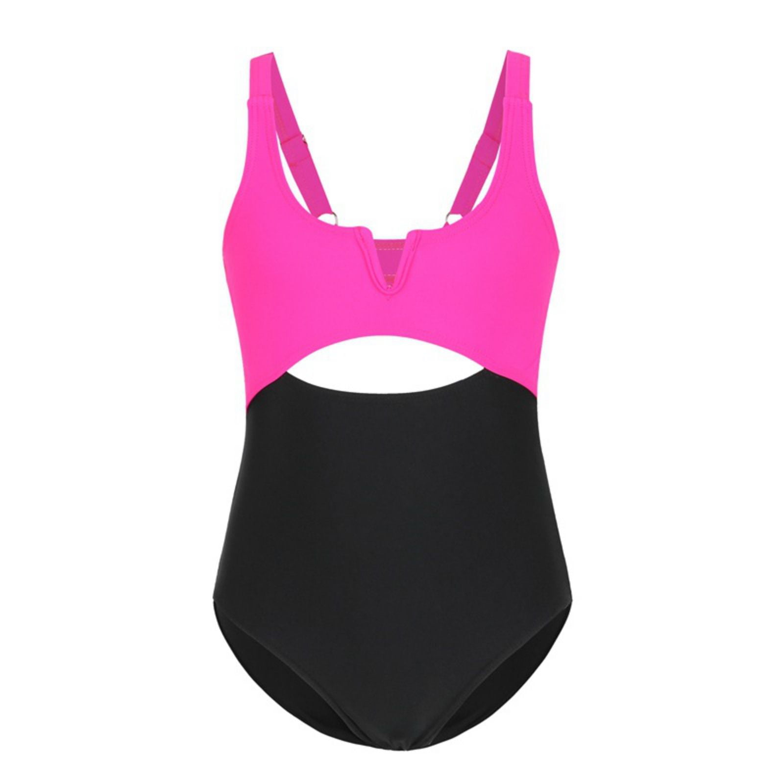 GYRATEDREAM Girl's One Piece Color Block Swimsuit Cute Cut Out Monokini ...