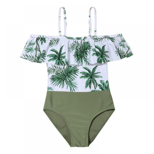 GYRATEDREAM Girl's One Piece Hawaiian Ruffle Swimsuit Off Shoulder ...