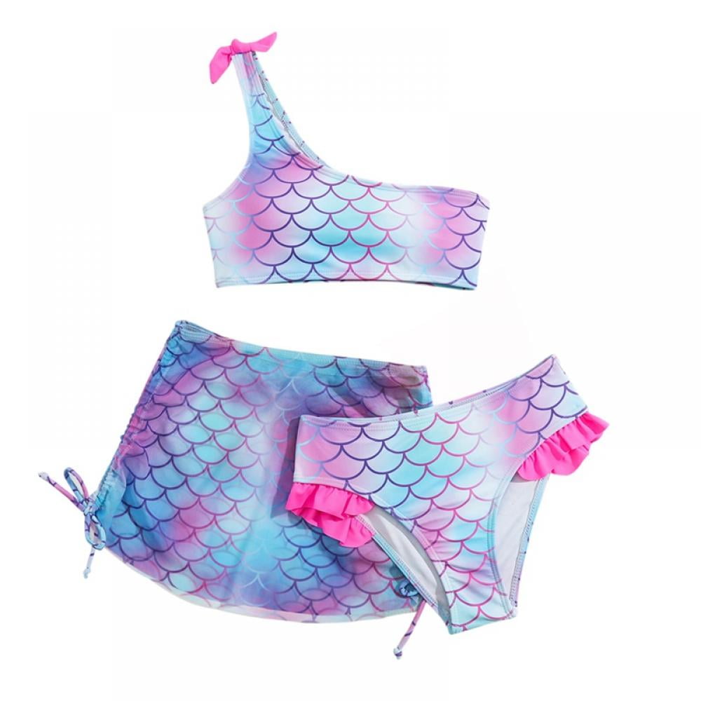 GYRATEDREAM Girl's One Shoulder Bikini Set Mermaid Bathing Suit 3 Piece ...