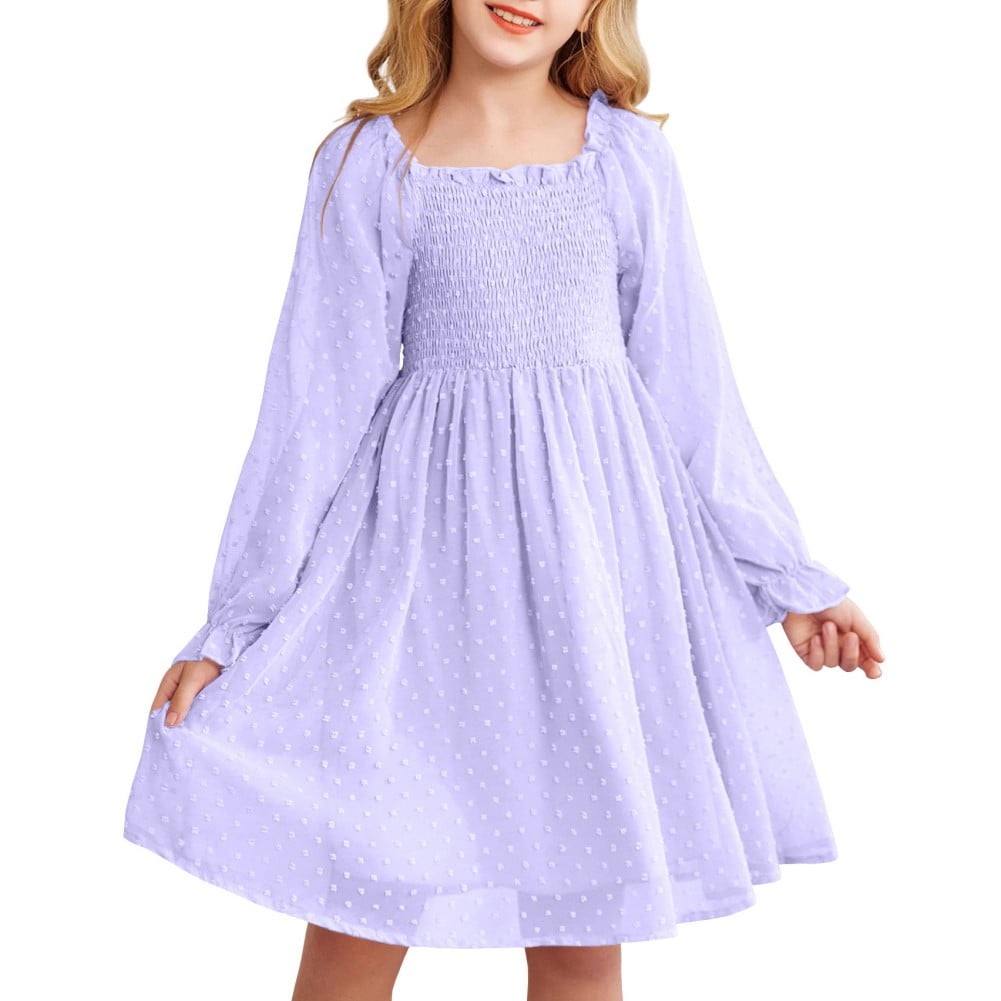 GYRATEDREAM Girl's Summer Fall Dress Flared Long Sleeve Loose Fit Swiss ...