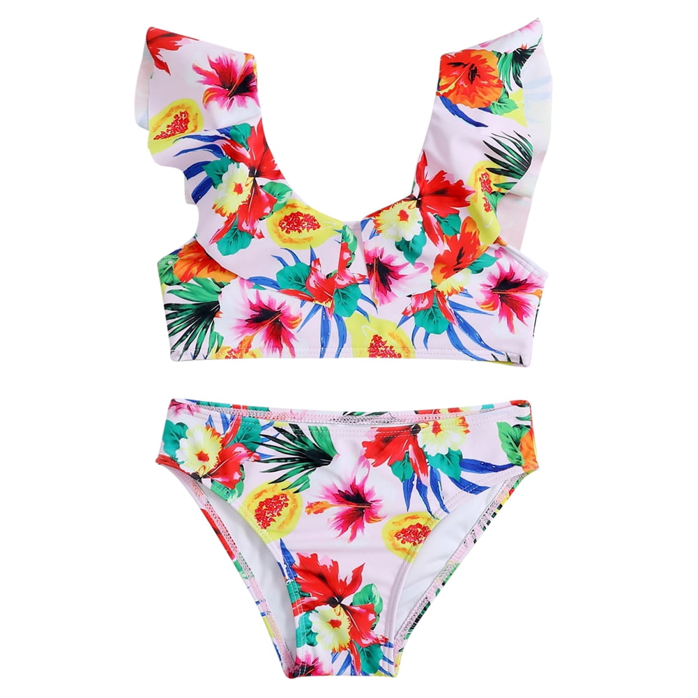 GYRATEDREAM Girls 2 Piece Swimsuits Ruffle Trim Bikini Beach Swimwear ...