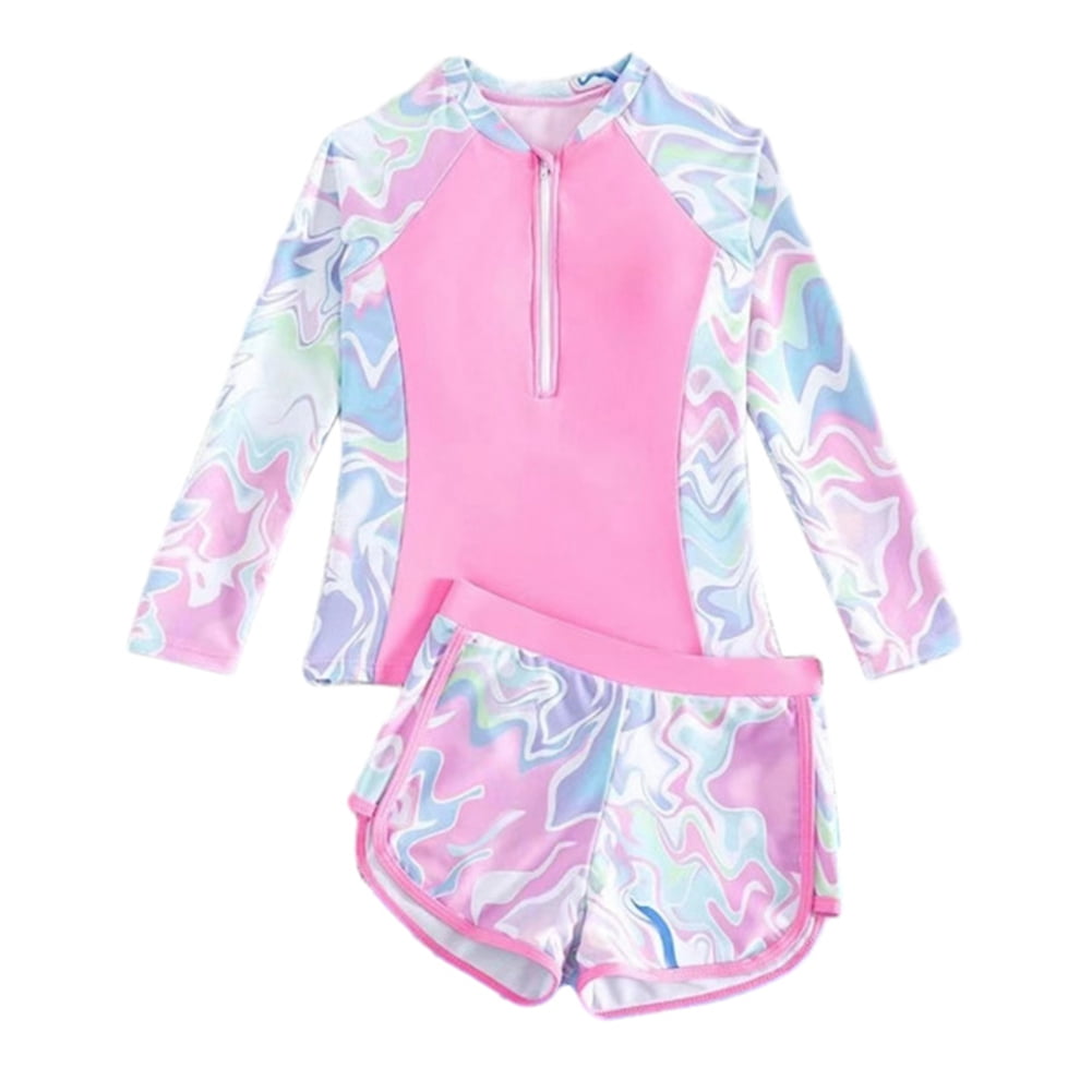 GYRATEDREAM Girls 2 Pieces Rash Guard Zipper Swimsuit Long Sleeve ...