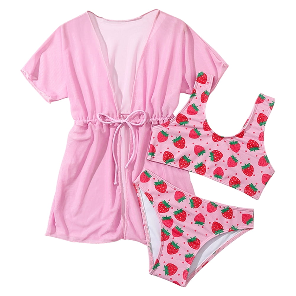GYRATEDREAM Girls 3 Piece Bikini Swimsuit Set Kids Cute Strawberry ...