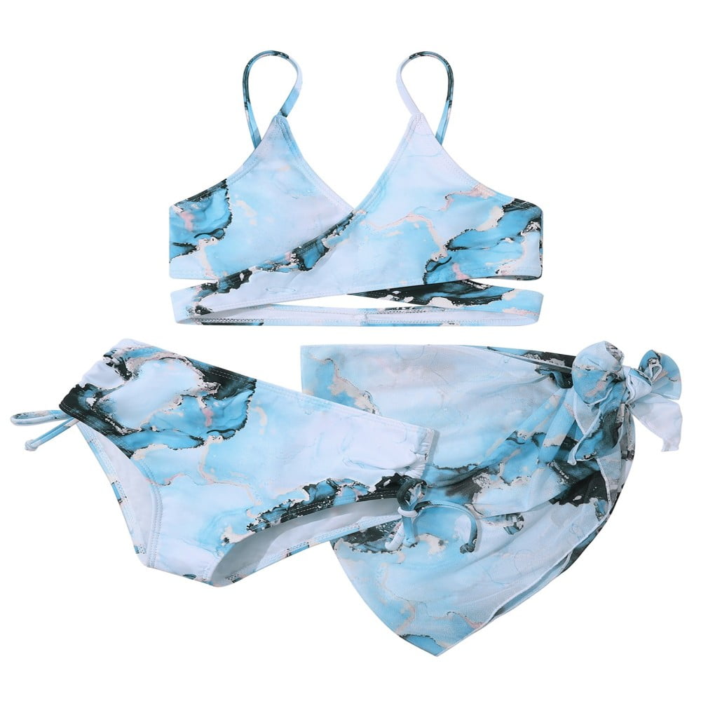 GYRATEDREAM Girls 3 Piece Swimsuits Print Top and Shorts Bikini Set ...