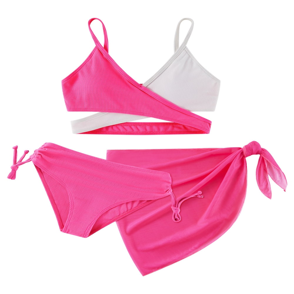 GYRATEDREAM Girls 3 Piece Swimsuits Print Top and Shorts Bikini Set ...