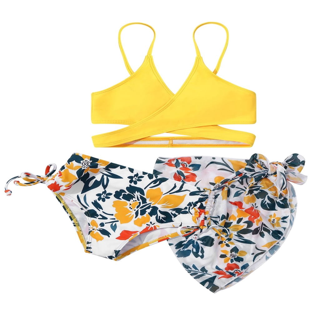 GYRATEDREAM Girls 3 Piece Swimsuits Print Top and Shorts Bikini Set ...