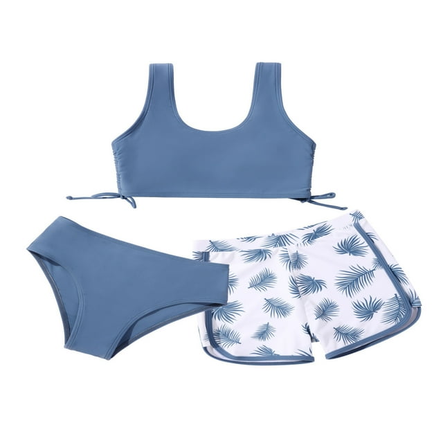 GYRATEDREAM Girls 3 Piece Swimsuits Print Top and Shorts Bikini Set ...