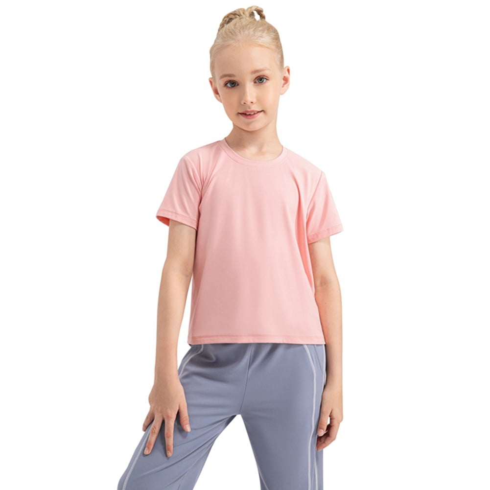 GYRATEDREAM Girls Athletic Shirts, Short Sleeve Open Tie Split Back ...