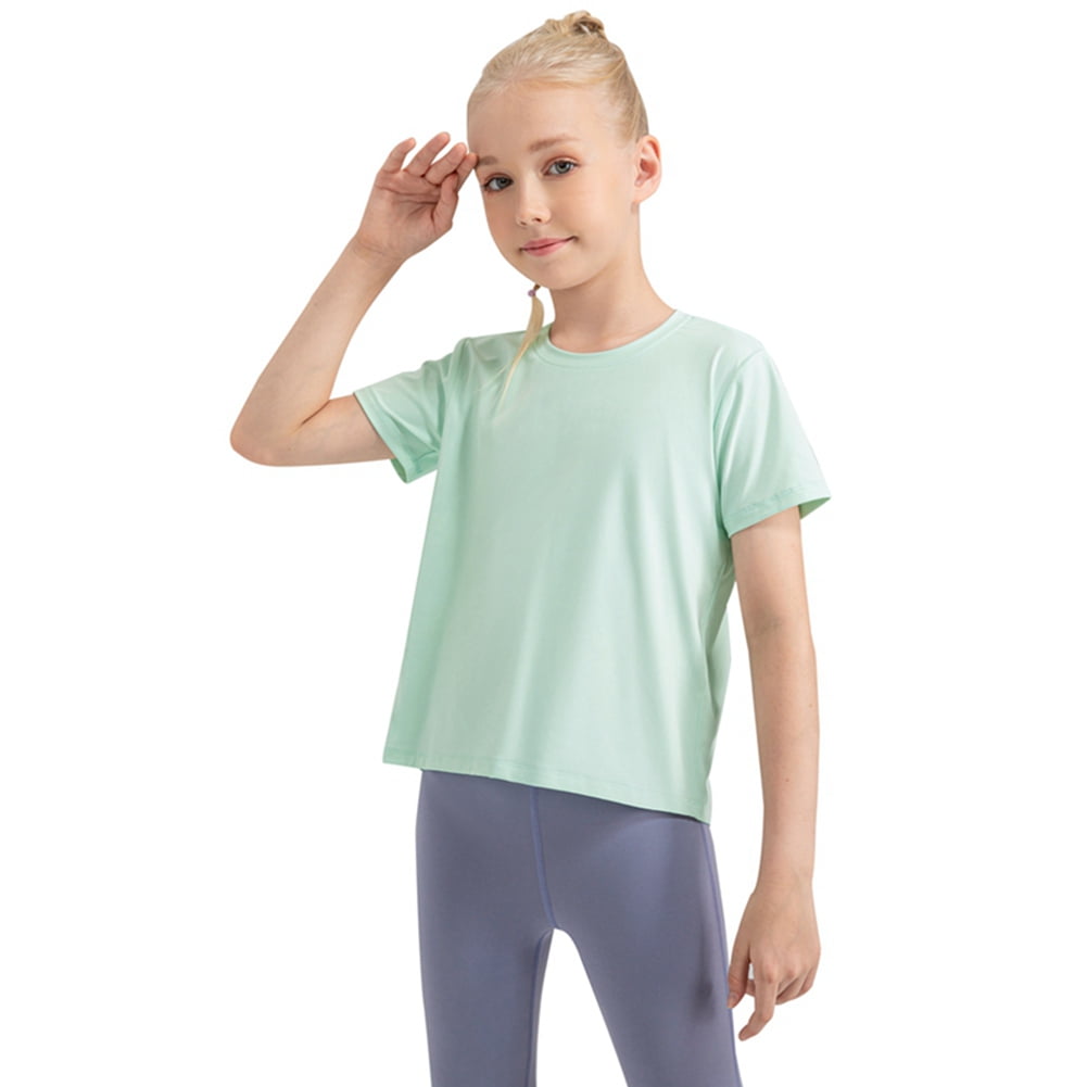 GYRATEDREAM Girls Athletic Shirts, Short Sleeve Open Tie Split Back ...