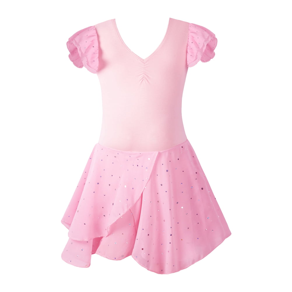 GYRATEDREAM Girls Ballet Leotards Ruffle Sleeve Sparkle Dance Leotard ...