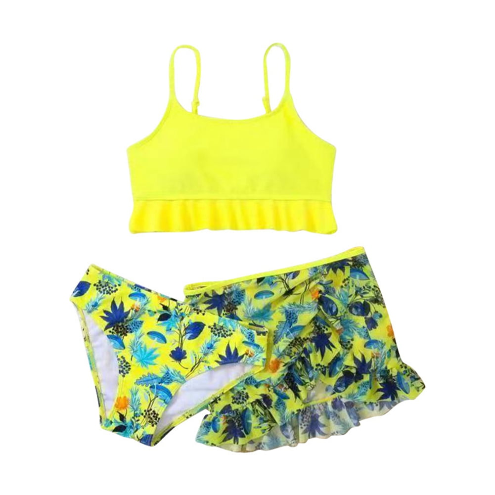 Girls Bathing Suits 3 Piece Swimsuit Floral Print Bikini Tankini Sets ...