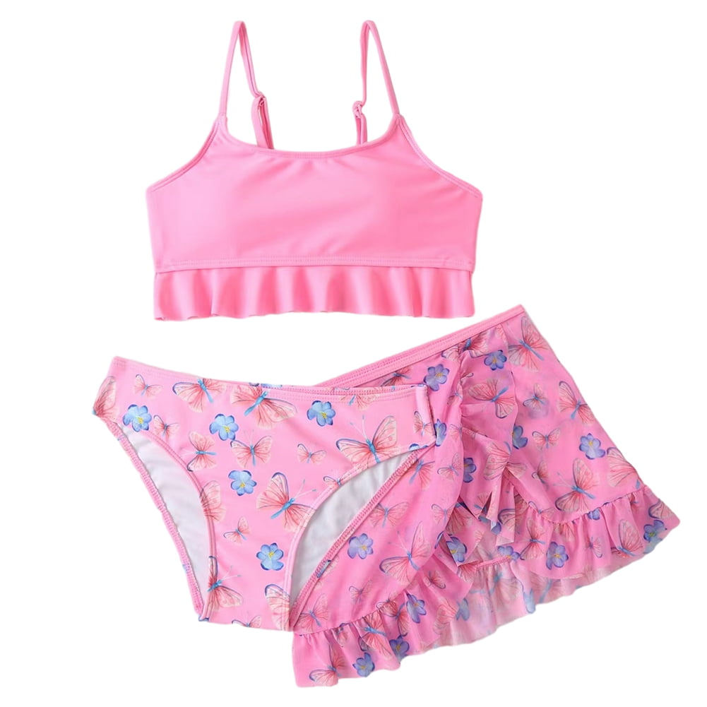 GYRATEDREAM Girls Bathing Suits 3 Piece Swimsuit Floral Print Bikini ...