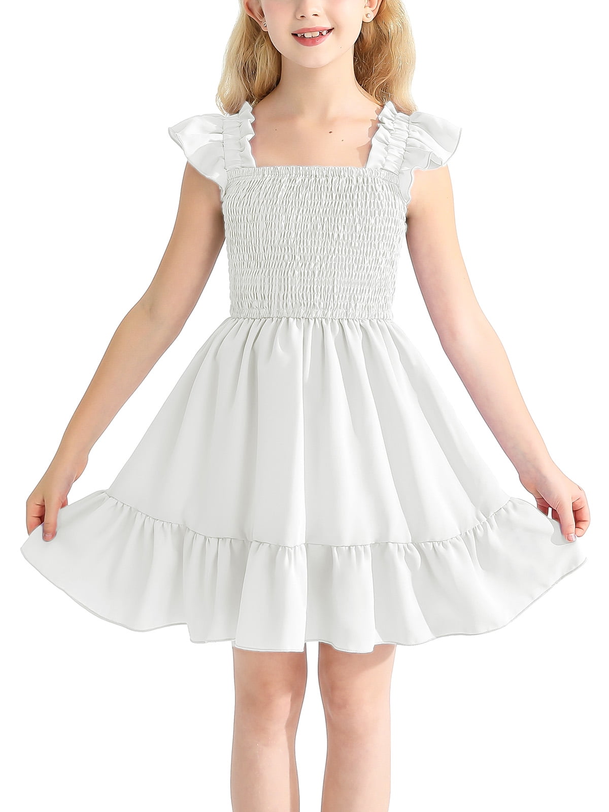 GYRATEDREAM Girls Dress Smocked Elastic Sundress Ruffle Sleeveless ...