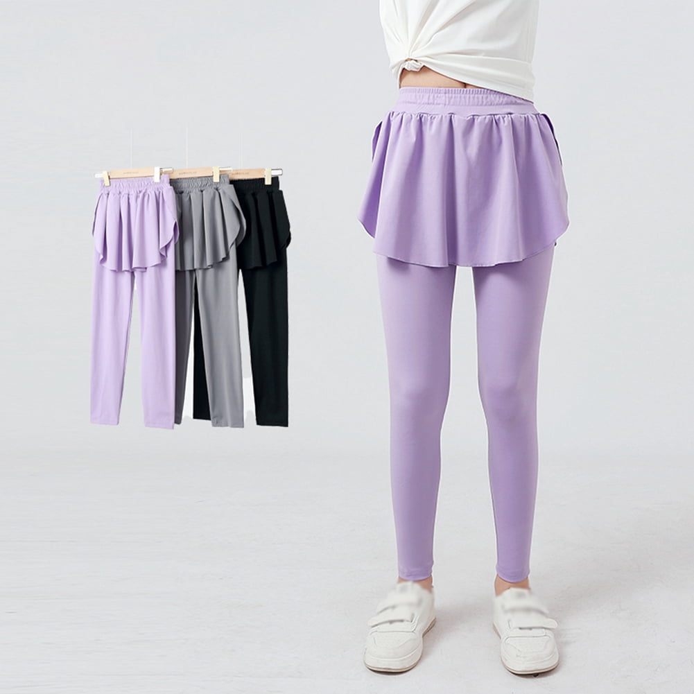 GYRATEDREAM Girls Leggings with Skirt Kids Footless Tights High Elastic ...