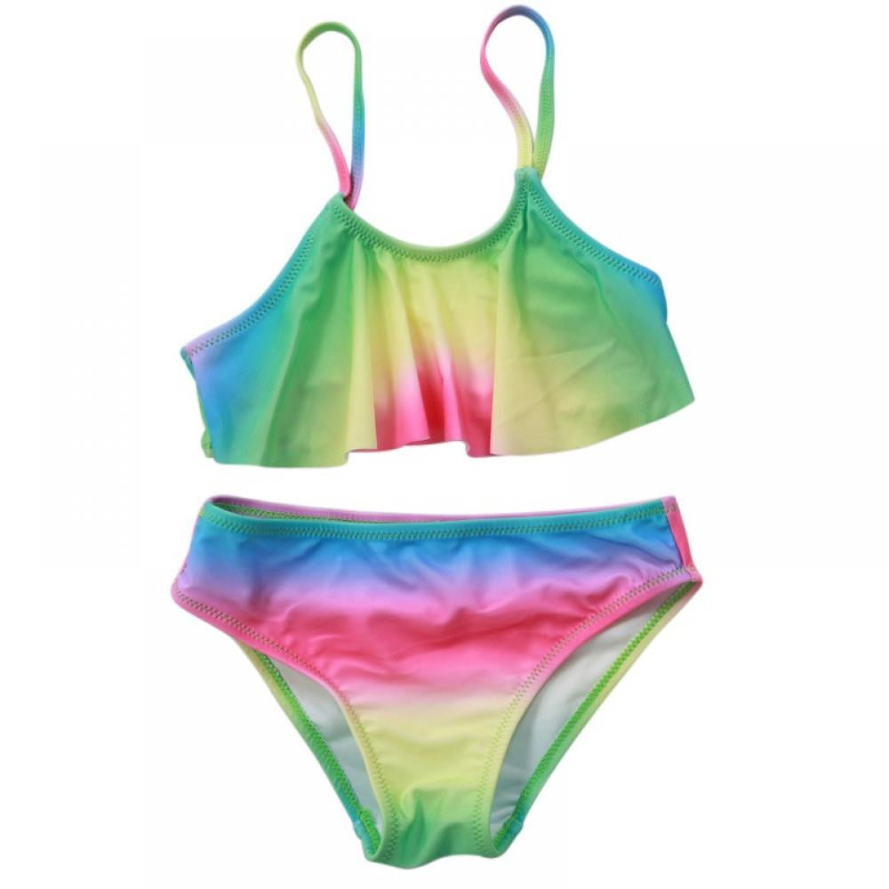 GYRATEDREAM Girls Leopard Print Bathing Suits Ruffle Flounce Two Piece ...