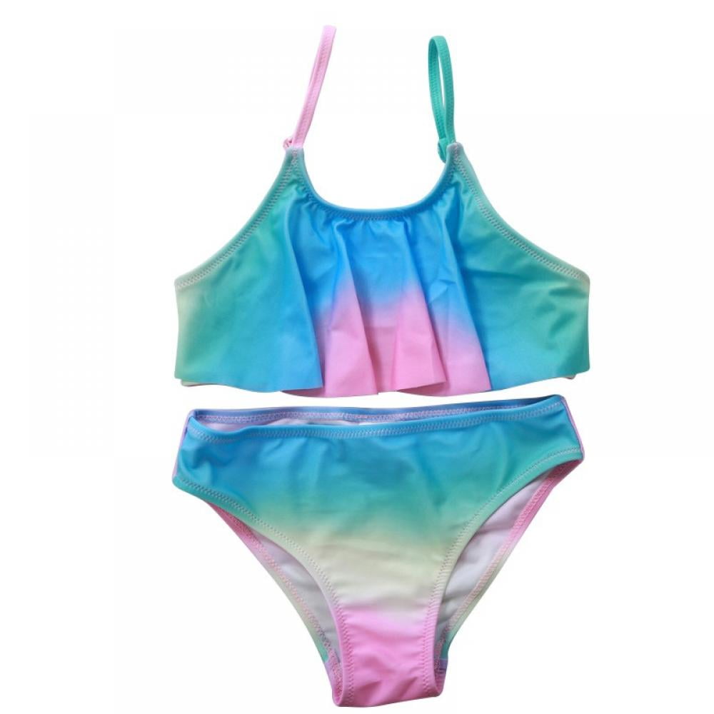 GYRATEDREAM Girls Leopard Print Bathing Suits Ruffle Flounce Two Piece ...